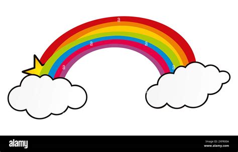 Rainbow Between Two Clouds Drawn In Cartoon Style Stock Photo Alamy