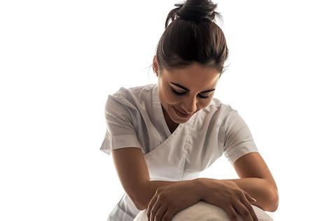 Smiling Masseuse Ready To Work Woman In White Uniform Massage Therapist