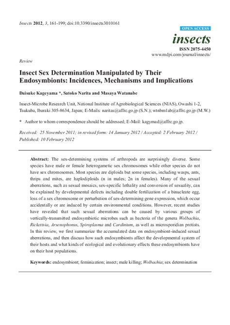 Pdf Insect Sex Determination Manipulated By Their Endosymbionts