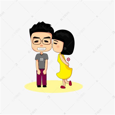 男孩女孩可爱卡通亲亲情人节素材图片免费下载 千库网