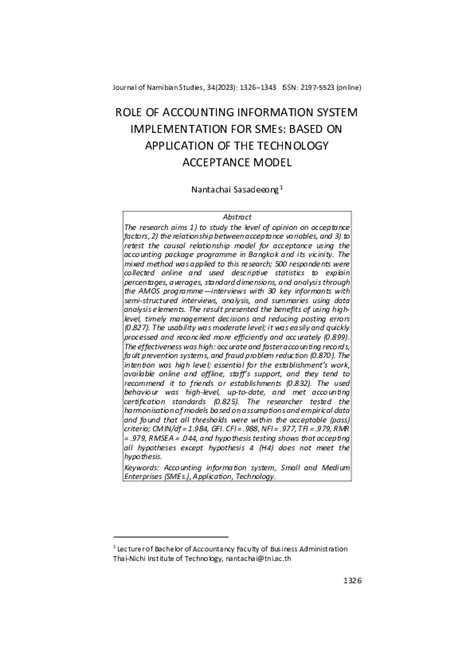 Pdf Role Of Accounting Information System Implementation For Smes Based On Application Of The