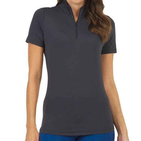Apparel Tops Shirts Ibkul Womens Short Sleeve Zip Mock Neck Top