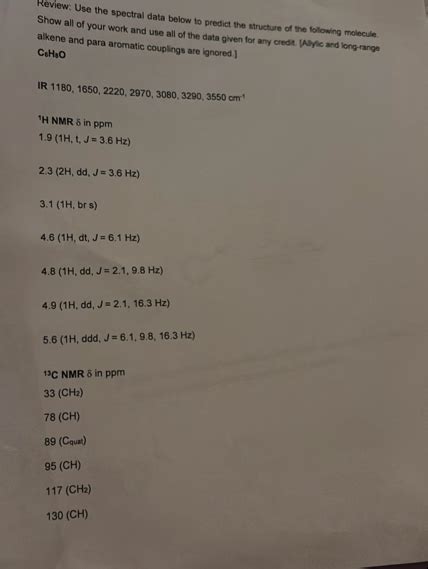 solved review use the spectral data below to predict the