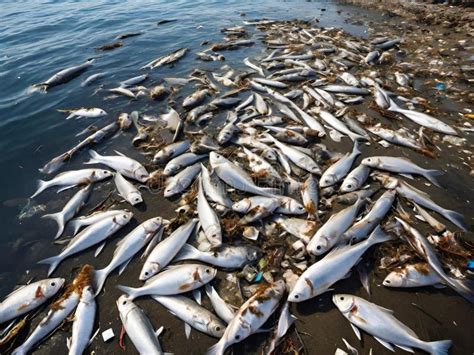 Group Of Dead Fish On The Sea Stock Illustration Illustration Of Blue