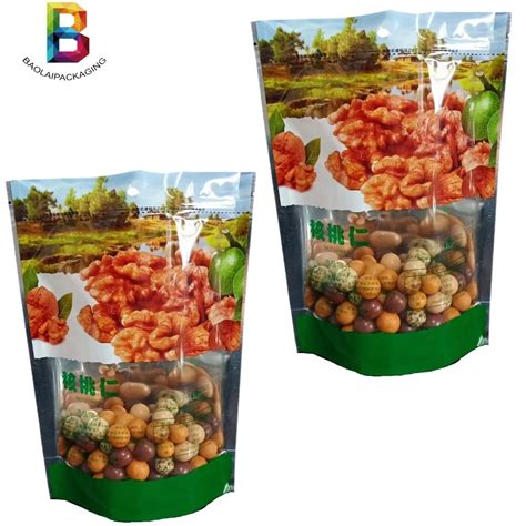 Wholesale Customized Eco Friendly Nuts Zipper Clear Window Packaging