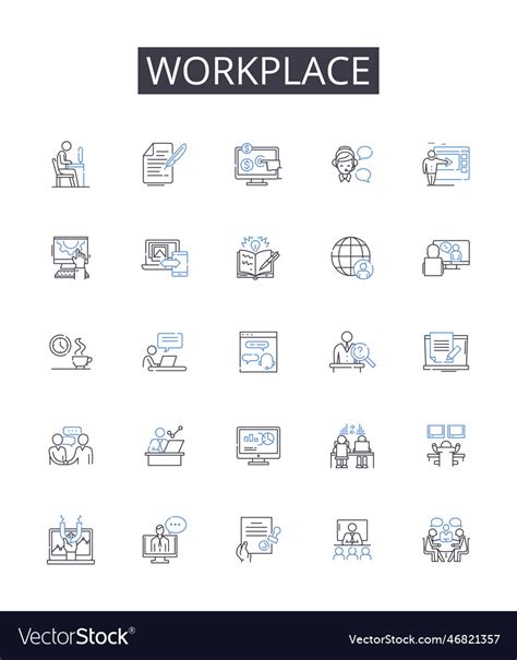 Workplace Line Icons Collection Bundle Container Vector Image