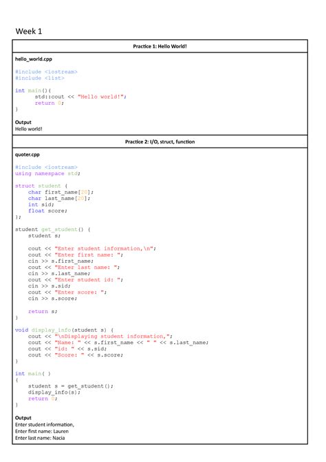 Functions Algorithms Week Practice Hello World Hello World Include Studocu
