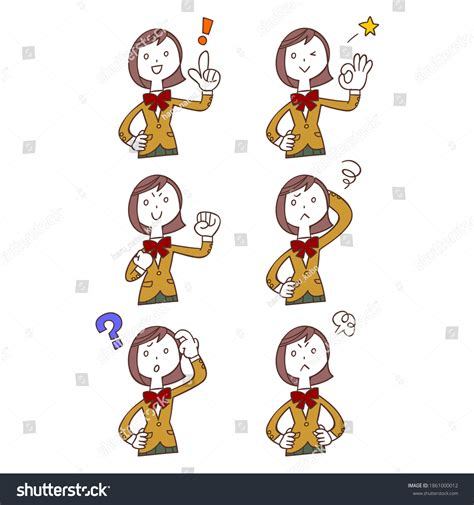 6 Types Gestures Facial Expressions Female Stock Vector Royalty Free 1861000012