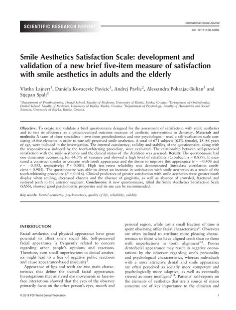 Pdf Smile Aesthetics Satisfaction Scale Development And Validation