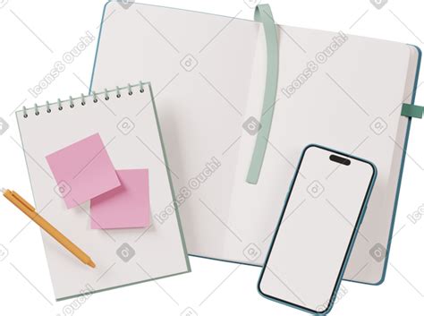 3d Notepad With Sticky Notes And Smartphone Animated Illustration In 3d Notepad With Sticky Notes And Smartphone Animated Illustration In
