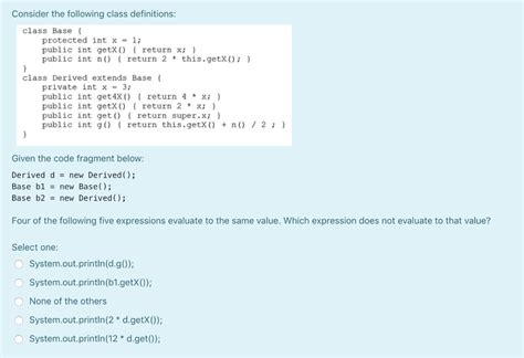 Solved Consider The Following Class Definitions Class Base Chegg