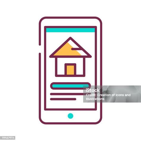스마트폰 컬러 라인 아이콘에 집 예약 웹 페이지 모바일 앱 프로모션에 대한 픽토그램 Ui Ux Gui 디자인 요소입니다 편집 가능한 스트로크입니다 개념에 대한 스톡 벡터