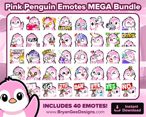 Pink Penguin Twitch Emotes MEGA Bundle For Streaming Youtube Emotes Discord Emotes Kick
