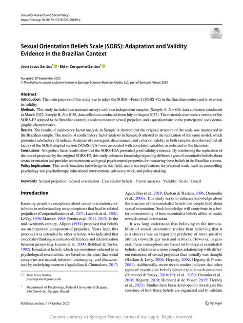 Sexual Orientation Beliefs Scale Sobs Adaptation And Validity