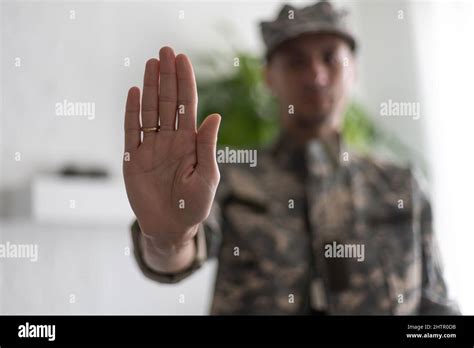 Security Officer Making The Stop Sign Military Stock Photo Alamy