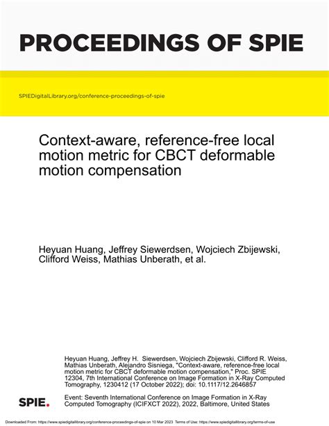 Pdf Context Aware Reference Free Local Motion Metric For Cbct
