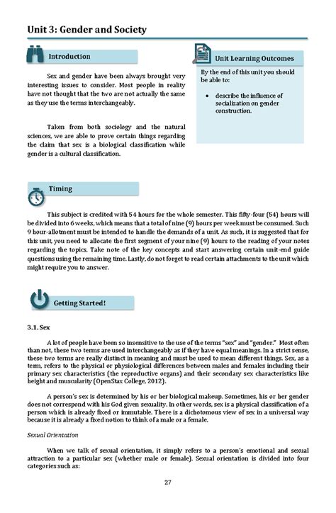 SSPhilo UNIT 3 Unit 3 Gender And Society Sex And Gender Have Been Always Brought Very Studocu