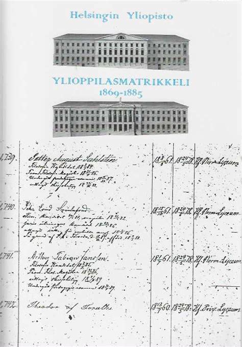 Helsingin Yliopiston Ylioppilasmatrikkeli 1869 1885 Kirjapino Fi