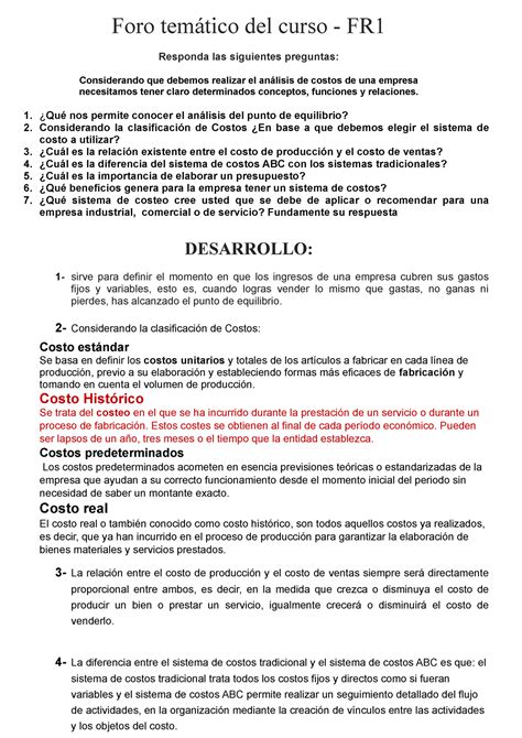 Foro temático del curso Costos Y Presupuestos Foro temático del curso