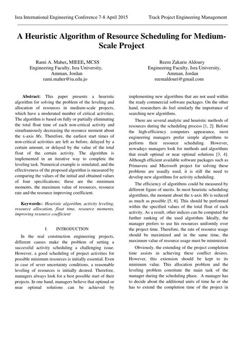 Pdf A Heuristic Algorithm Of Resource Scheduling For Medium Scale Project