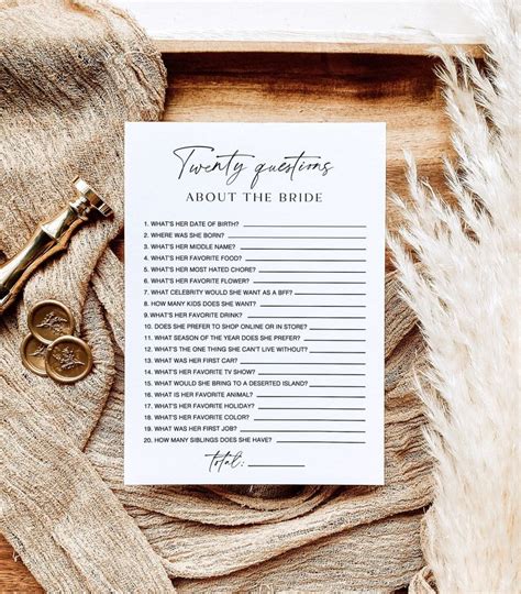 Twenty Questions About The Bride To Be Game Modern Twenty Etsy In