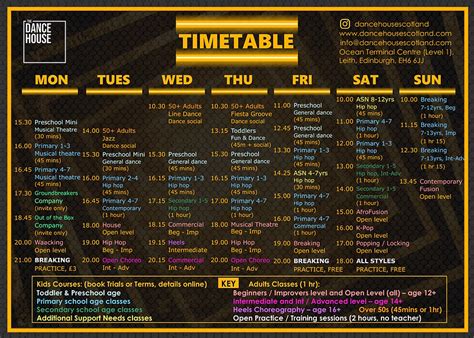 The Dance House Dance Class Timetable