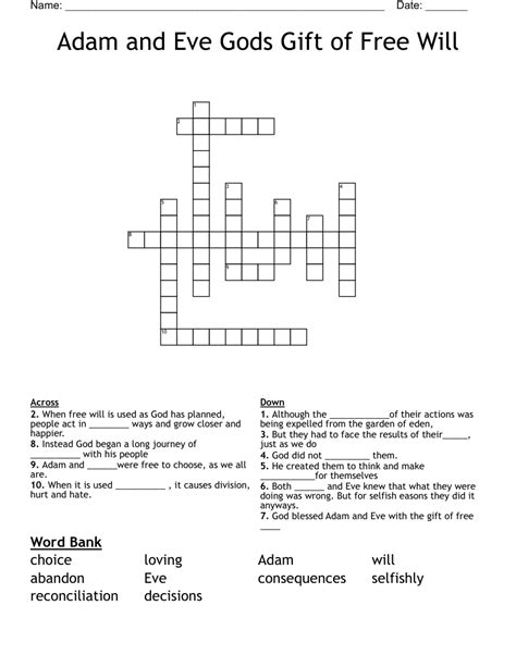 Adam And Eve Gods T Of Free Will Crossword Wordmint