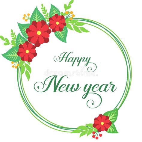Card Happy New Year With Beautiful Red Flower Frame Vector Stock