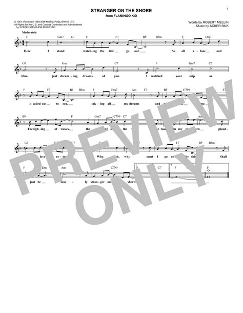 Acker Bilk Stranger On The Shore Sheet Music And Chords Printable