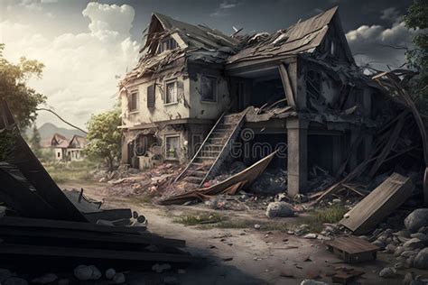 Verwoest Huis Na De Aardbeving Het Neurale Netwerk Geproduceerde Steun