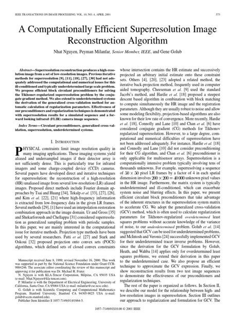 A Computationally Efficient Superresolution Image Reconstruction