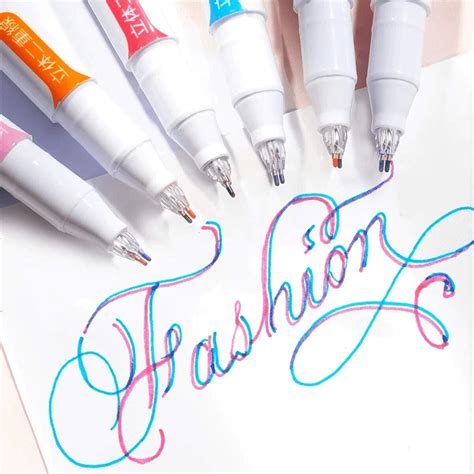 6pcs Dual Color Line Stereoscopic Effect Color Marker Pen Single Head
