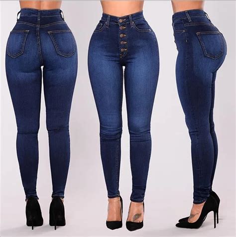 Sexy Plus Size Women Jeans Skinny High Waist Plain White Black Denim Pant Slim Trousers Buy