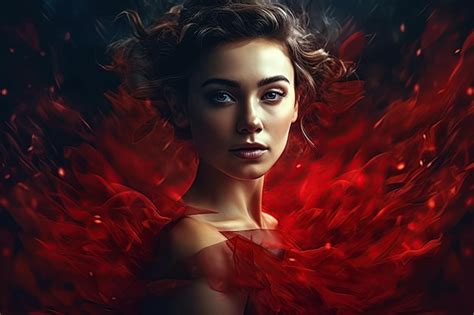 Premium Ai Image Woman In Red Dress With Double Exposure Generative