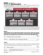 Misinformation Practice Activity Fillable Pdf NEWS LITERACY L Esson 2