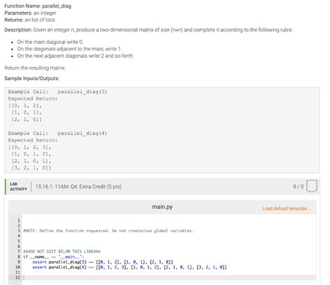 Solved Function Name Parallel Diag Parameters An Integer Chegg Com