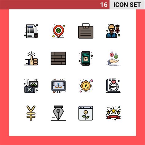 16 Universal Flat Color Filled Lines Set For Web And Mobile Applications Thumbs Man Briefcase