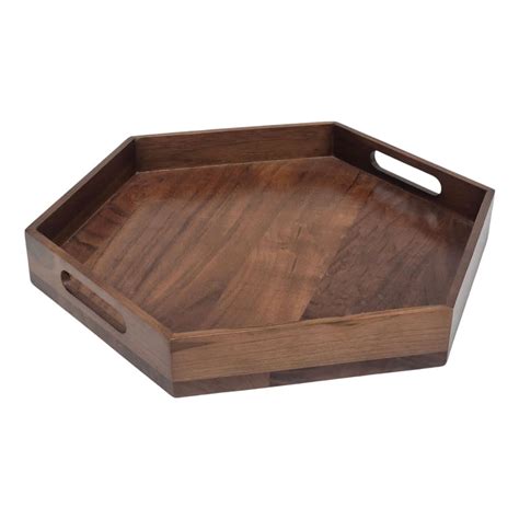 Large Hexagon Acacia Wood Tray 17x15