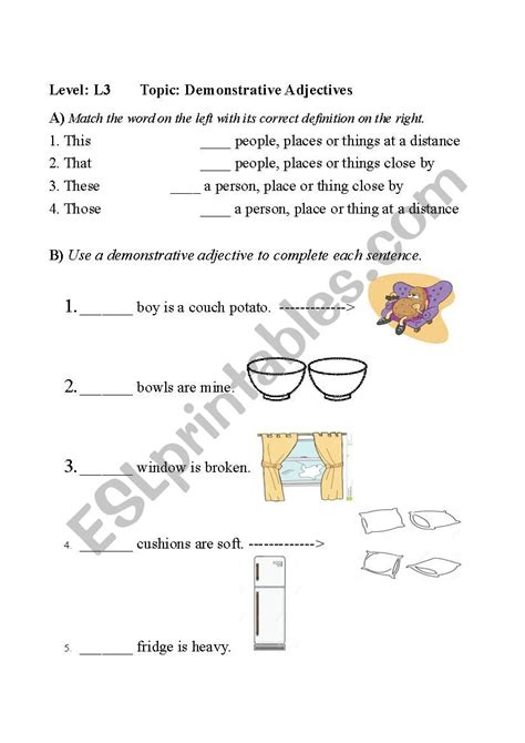 Demonstrative Adjectives Esl Worksheet By Marcchecknita