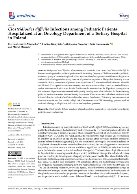 Pdf Clostridioides Difficile Infections Among Pediatric Patients