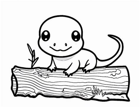 A Cute Happy Salamander On A Log Coloring Page