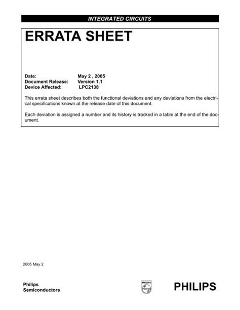 Errata Sheet