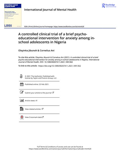Pdf A Controlled Clinical Trial Of A Brief Psycho Educational Intervention For Anxiety Among
