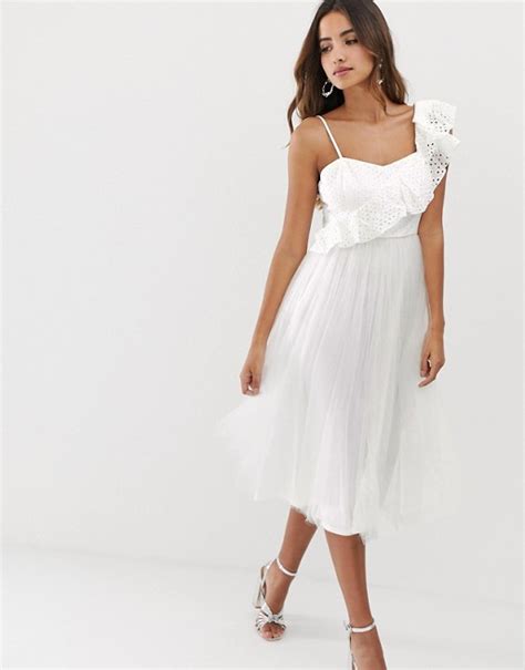 Asos Design Robe Mi Longue Asymétrique En Tulle à Volants Avec