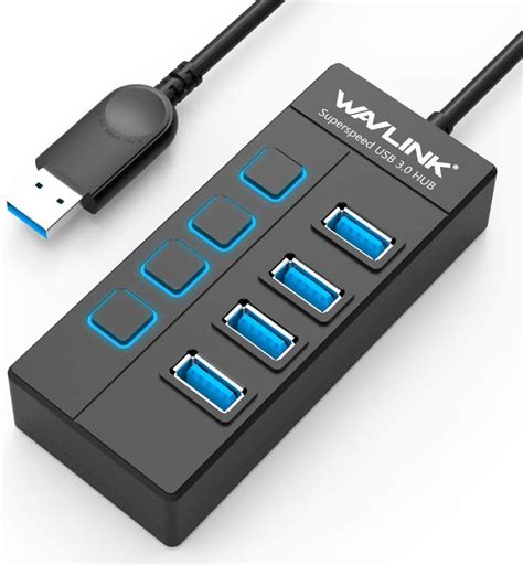 Amazon Com SABRENT 4 Port USB 3 0 Hub Slim Design Individual LED Switches Fast Data