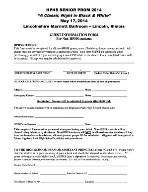 Fillable Online Hphs Dist113 Prom Guest Form 2014 Pdf Highland Park