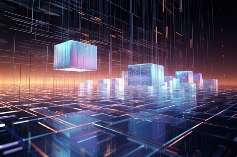 Visual Exploration Cube And Grid Space Depicted In 3d Rendering Stock