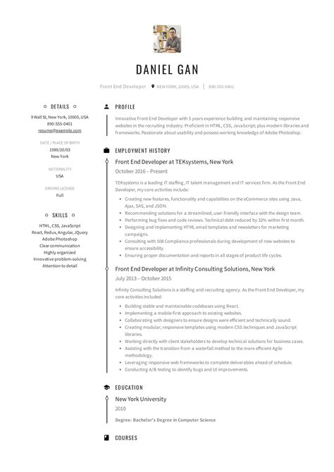 Front End Developer Resume Template Free Download Printable Word Searches