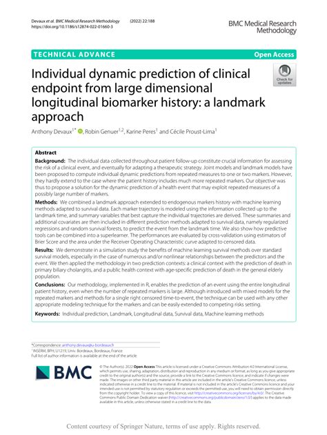 Pdf Individual Dynamic Prediction Of Clinical Endpoint From Large Dimensional Longitudinal