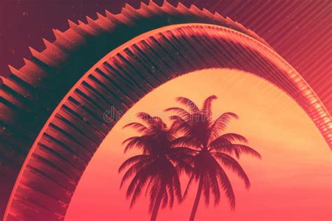Synthwave Half Circle Photorealistic Generative Ai Weber Stock Image